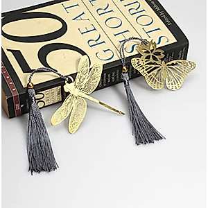 Tueascallk 4 Pcs Metal Bookmarks Golden Hollow Art Bookmark with Gift Card and Tassel