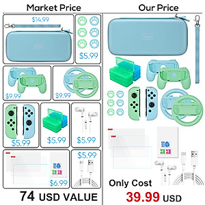 Accessories Bundle Compatible for Nintendo Switch OLED 2021, Essential Protection Kits with Carrying Case, Screen Protector, Cards Storage Case, Hand Grips, Cover for JoyCon & Thumb Grip Caps