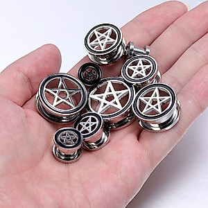 ZS Pentgram Star Ear Plug Tunnels Piercing 316L Stainless Steel Expander for Ear Body Piercing (Gauge=0g(8mm))