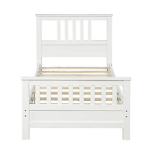 POCIYIHOME Twin Wood Platform Bed with Headboard and Footboard, Modern Bed Frame with Solid Wood Slat and Support Legs for Bedroom, Simple and Classic Design,No Box Spring Need, White (Twin)