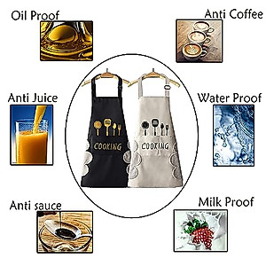 HXYCNNA [2+3 Pack] Kitchen Cooking Aprons, Aprons with Pockets, Aprons for Women, Mens Waterproof Aprons, Adjustable Aprons, Kitchen Apron with Hand Wipe(White/Black)