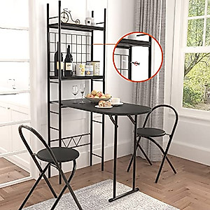 FUSLITE Small Dining Table for 2, Folding Kitchen Table Dining Set Space Saving Chairs and Table Set with Metal Frame and Shelf Storage Space Saver Bar Table and Chairs Set for Apartment, Kitchen