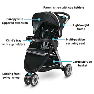 Graco Fastaction Fold Sport Click Connect Travel System Stroller, Gotham