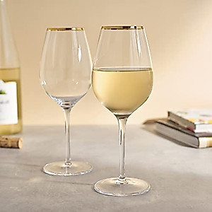 Twine Gilded Wine Glasses Drinking Set, Gold Rimmed Wine Glass Set, Stemmed Wine Drinking Glasses Set, Wine Accessories, Glassware Set, Set of 2, 14oz