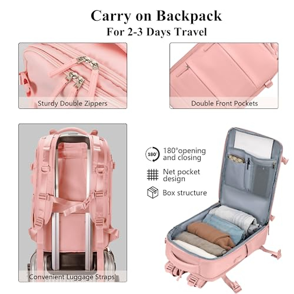 MOLNIA Travel Backpack for Women, Airline Approved Carry on Backpack 17.3" Laptop Backpack Casual Daypack for Work College (Pink)