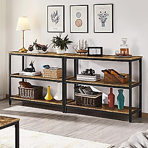 Yaheetech Industrial Console Table with Storage for Entryway, 3 Tier Sofa Table for Living Room, 40 Inch Long Narrow Foyer Table Hallway Table with Storage & Strong Legs, Rustic Brown