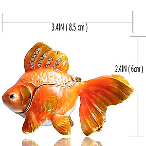 Waltz&F Hand-Painted Orange goldfish Trinket Box Animal Jewelrybox Figurine Collectible Ring Holder