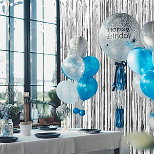 Fannev 2 Pack Silver Foil Fringe Curtain Back Drop, 3.3X 8.2Ft Metallic Tinsel Foil Fringe Streamer Curtains for Party Photo Booth Props Bachelorette Birthday Bridal Shower Christmas Decorations