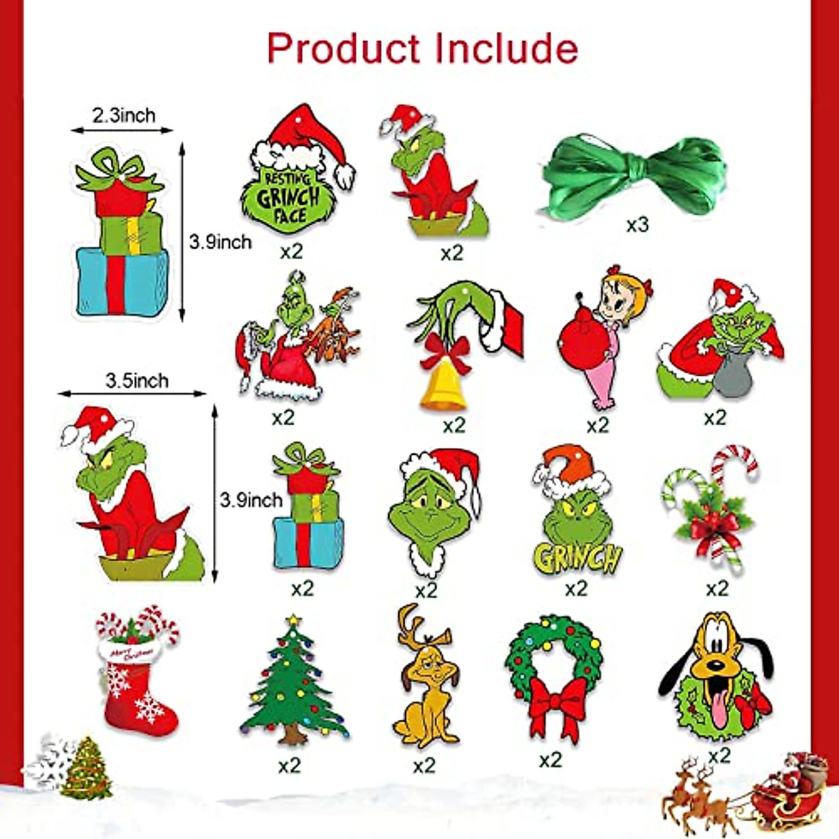 Christmas Tree Decorations - 30PCS Grinch Christmas Tree Hanging Ornament Holiday Xmas Ornaments Christmas Decorations Indoors Home Decor