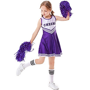 Blaward Girls Cheerleader Costume Set Cheerleading Uniform Outfits with Pom Poms Socks for Halloween Birthday Party Cosplay