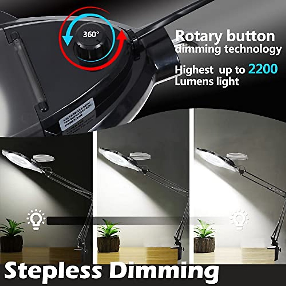 5X & 10X Magnifying Glass with Light, KIRKAS 2,200 Lumens Dimmable 10X Mother-Child Real Glass Lens LED Magnifying Lamp with Clamp, Lighted Magnifier Light for Close Work, Reading, Repair, Hobby-Black