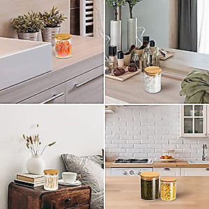 Eccliy 9 Pack Glass Holder Dispenser with Bamboo Lid 20 oz and 10 oz Clear Apothecary Jars Round Cotton Ball Holder Bathroom Canisters for Cotton Swabs Pads Floss Countertop Storage and Organization