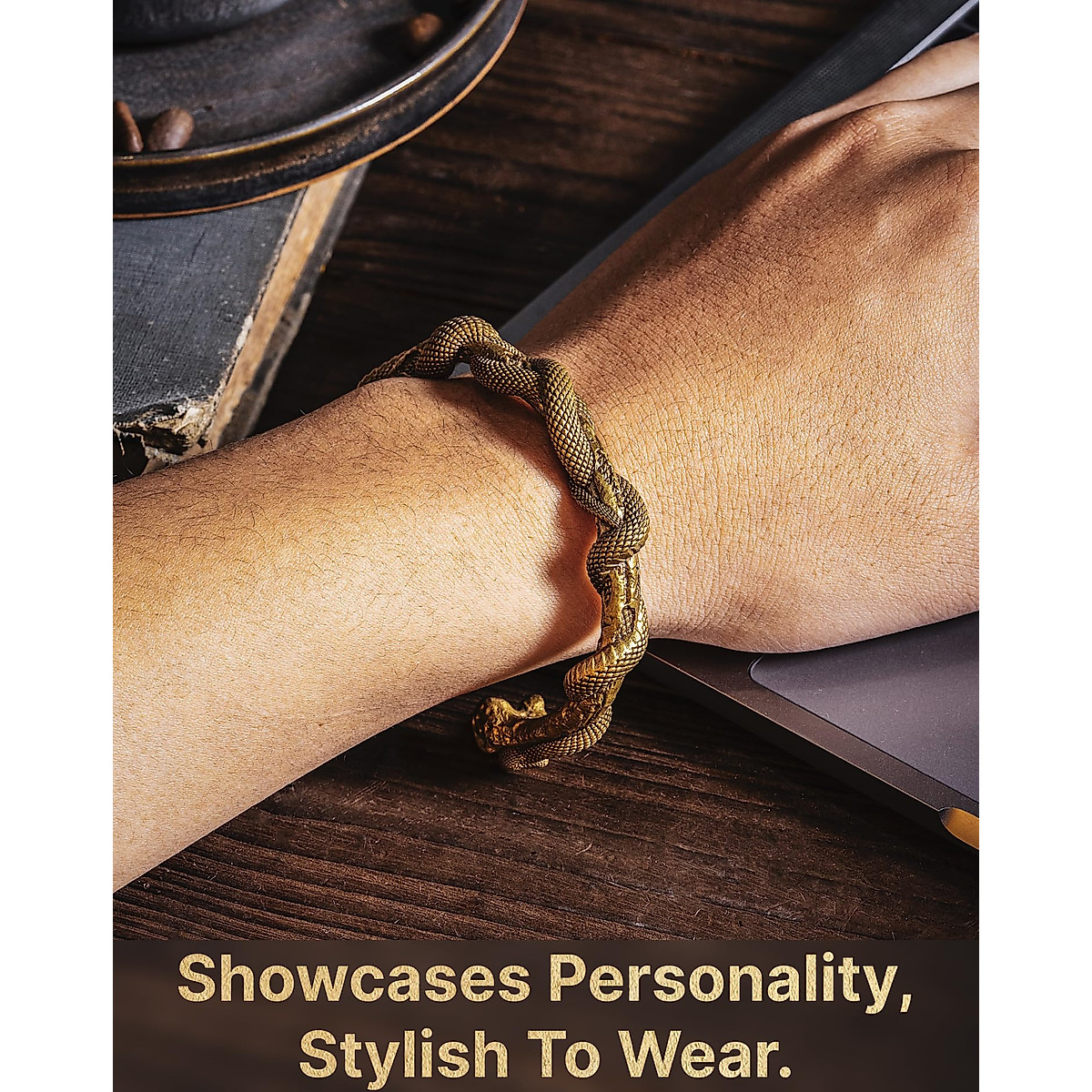 COPPERTIST.WU Cuff Bracelets for Men Women | Double Snake Twisted Brass Open Bangle Jewelry Gifts (S)