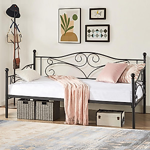 VECELO Daybed Frame, Twin Size Metal Platform Bed with Headboard,Heavy Duty Steel Slats Support for Living Room Bedroom Guest Room, Easy Assembly