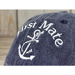 Enodtter First Mate Hat for Men Women, Boating Navy Gift, Embroidered Washed Blue Denim Dad Hat, Adjustable Embroidery Trucker Hats