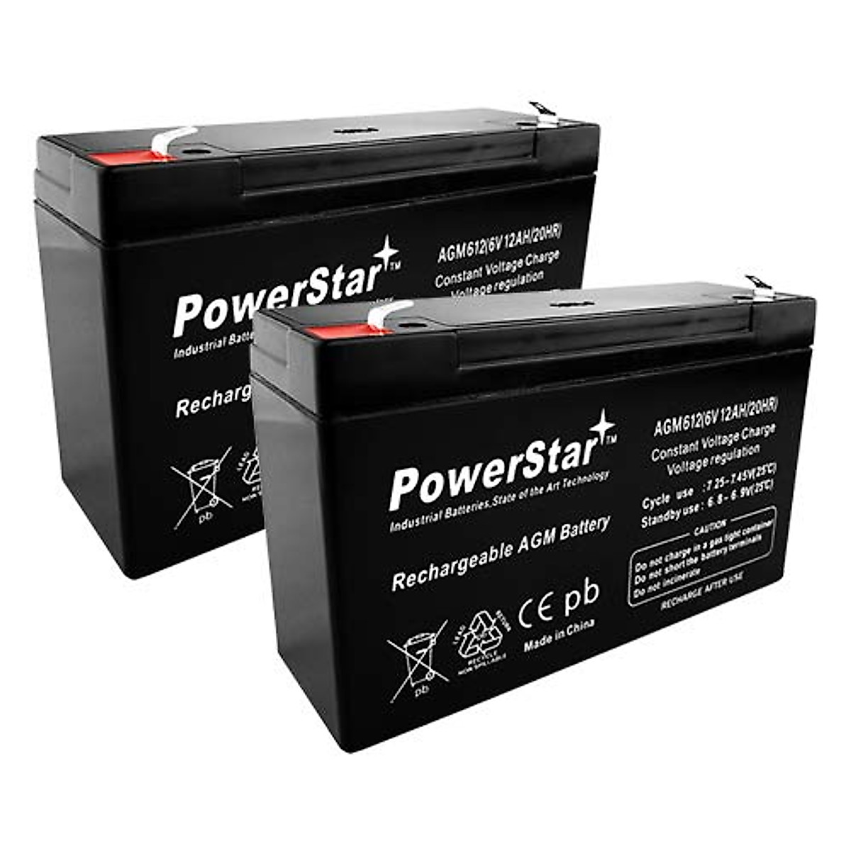PowerStar New 2pc 6V 12Ah SLA Battery WB6120F2 for UB6120, D5778, PS6100