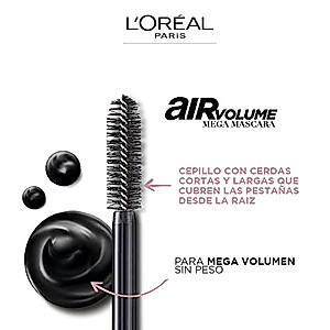L'Oreal Paris Makeup Air Volume Mega Mascara, Lightweight & Long-lasting Volumizing Mascara for Voluminous Eyelashes, Waterproof Black, 0.3 Fl Oz