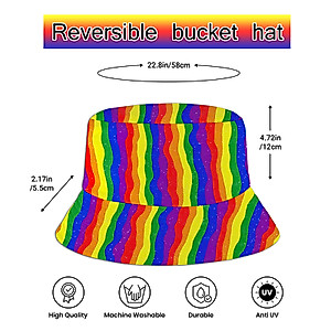 Pride Rainbow Hat Reversible Rainbow LGBT Bucket Hat Summer Foldable Sun Beach Hats for Women Men Accessories
