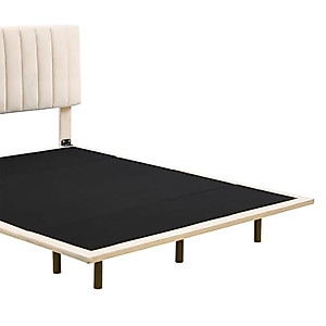 AnwickNomo Floating Velvet Bed Frame Queen with Sensor Light and Headboard, Upholstered Led Queen Platform Bed Frame for Boys Girls Kids, Light Up Bed Frame, Bedroom Sets, Noise-Free (Beige)