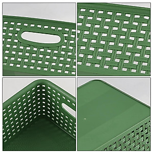 Taysisiter Plastic Woven Storage Baskets, Plastic Storage Baskets for Organizing, Deep Green, 6 Packs