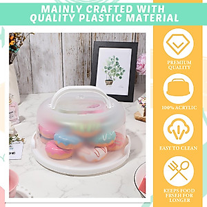 Baderke 2 Pcs 10''/ 8'' Cake Carrier with Lid Cake Holder Plastic Cake Stand with Lid Handle Round Cake Container Portable Cake Saver with Cover Cake Boxes for Cupcake Pie Serving Transport (White)