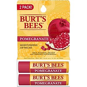 Burt's Bees Lip Balm - Pomegranate, Lip Moisturizer With Responsibly Sourced Beeswax, Tint-Free, Natural Origin Conditioning Treatment, 2 Tubes, 0.15 oz.