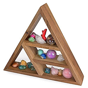 Curawood Triangular Crystal Display Shelf - Wooden Triangle Shelf for Crystals - Crystal Holder for Stones Display - Altar Crystal Wall Decor, Rock Display Shelf - Crystal Shelf Display for Stones
