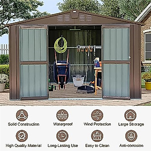 UBGO Large Metal Storage Shed,10x8ft Sheds & Outdoor Storage,Patio Storage Cabinet with Lockable Door,Tool Cabinet with Vents Steel Garden Tool Shed for Patio,Lawn to Store Bikes,Tools,Lawnmowers,Gray