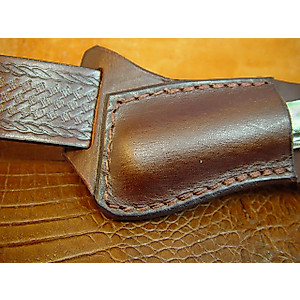 Custom Cross Draw Knife Sheath Trapper Style Folding Knife, 4 1/8" Leather Knife Holder, Dark Brown