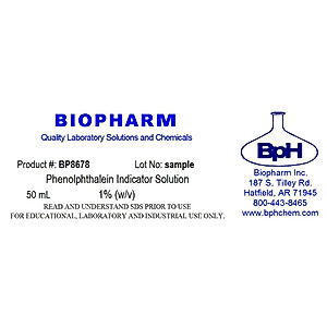 Phenolphthalein pH Indicator 1% Solution — One 500 mL (1.06 Pint) Bottle Plus 1 Dropper Bottle containing 50 ml of Solution