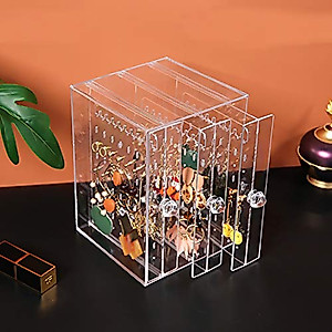 RANIT Acrylic Jewelry Storage Box Earring Display Stand Organizer Holder with 3 Vertical Drawer Transparent