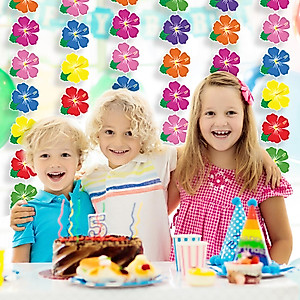 Trandraft 5 Pack Hawaiian Tropical Garland Luau Hibiscus Flower Lei Garland Banners Multicolor Aloha Hanging Garland Hawaiian Tropical Cutouts Banners for Hawaiian Summer Beach Pool Birthday Party