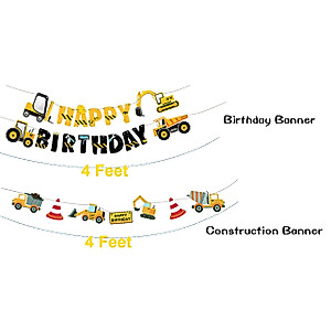 3 Packs Construction Happy Birthday Banner and Vehicle Truck Garland, Construction Party Supplies Decoration Set for Birthday Party, Baby Show