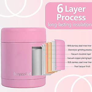KeyzzAut Insulated Food Container 12oz Vacuum Insulated Food Jar Soup Thermo for Hot and Cold Food Kids Leak-Proof Stainless Steel Lunch Box Food Lunch Container (Pink)