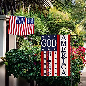 Covido God Bless America 4th of July Patriotic Garden Flag, Home Decorative American Memorial Day Yard USA Star Stripes Outside Decoration, Spring Summer Seasonal Outdoor Small Decor 12 x 18