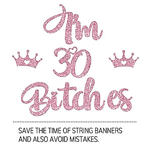 I'm 30 Bitches Banner Set, Sexy Girl Dirty 30 Cake Topper, Pink Glitter Happy 30th Birthday Cake Topper & Banner Party Decoration, 2Pcs