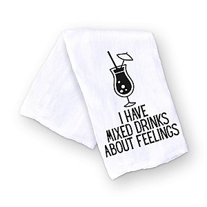 Handmade Funny Kitchen Towel - 100% Cotton Mixed Drinks Bar Towel for Kitchen - 28x28 Inch Perfect for Hostess Housewarming Christmas Mother’s Day Birthday Gift (I have Mixed Drinks...)