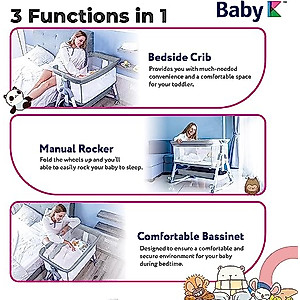 BABY K Mesh Bassinet Bedside Sleeper (Grey) - 3 in 1 Convertible Bassinet with Breathable Mesh and Mattress - Bedside Bassinet for Baby Crib Attach to Bed - Baby Co Sleeper for Bedside for Infants