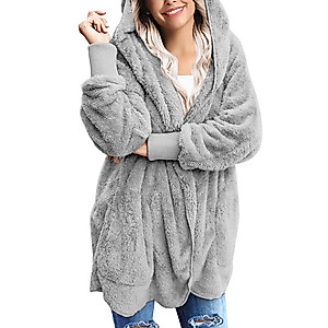 luvamia Women Coat Outfits Cardigan Women's Cardigans Woman Coats and Jackets Sherpa Jacket Women Quite Gray Size Small Size 4 Size 6
