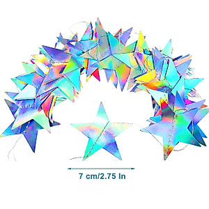 Iridescent Shining Star Hanging Garland Iridescent Hanging Sparkling Star Streamer Glitter Star Bunting Banner Twinkle Star Backdrop for Wedding Baby Shower Birthday Christmas Decorations 40 Feet