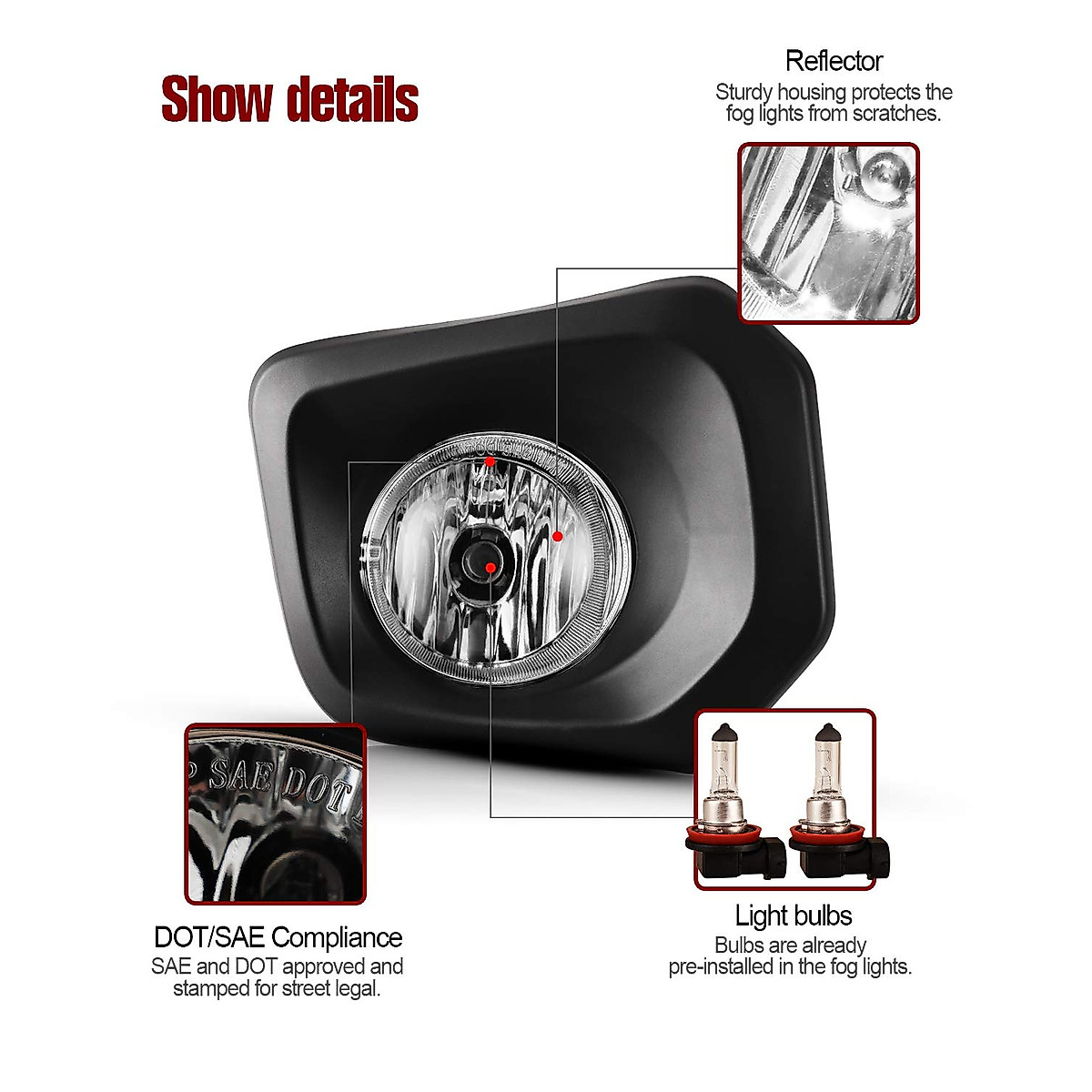 AUTOWIKI Fog Light Assembly For Toyota Tacoma 2016-2023 (Fits SR, SR5 Model Only) OEM Replacement Fog Lamps With Clear Lens 2pcs