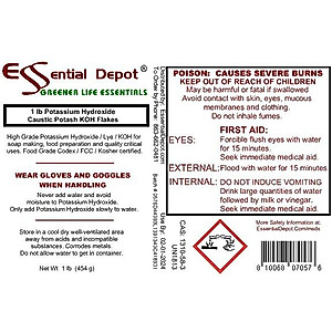 Potassium Hydroxide Flakes KOH, 1 lb Caustic Potash Anhydrous KOH Dry Electrolyte - HDPE Container with resealable Child Resistant Cap