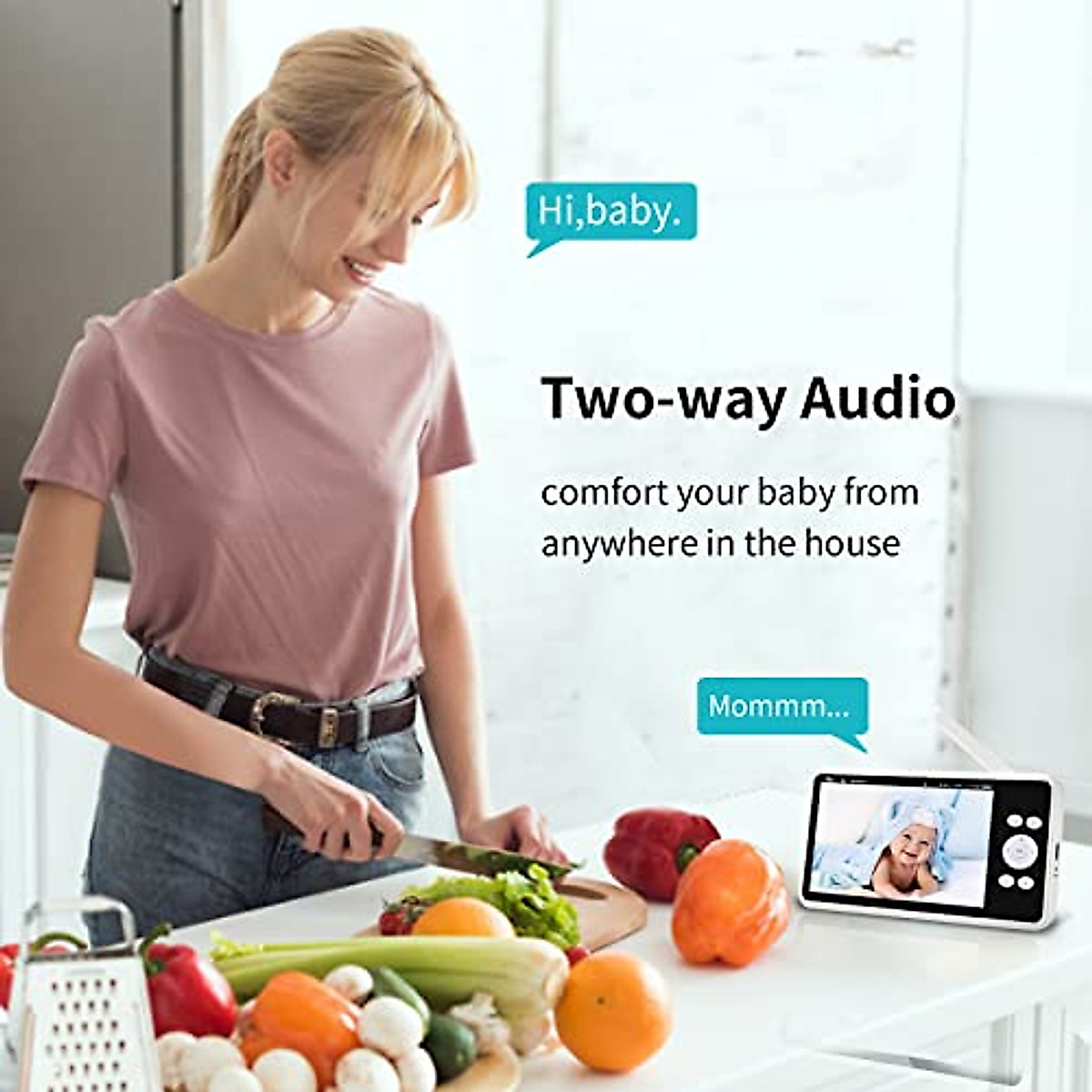 Sebikam Baby Monitor,5''LCD Display,Pan-Tilt-Zoom Video Baby Monitor with 1080P Camera and Audio, Night Vision, Two Way Talk,Temperature,5 Lullabies and 1000ft Range No WiFi for Baby/Elderly