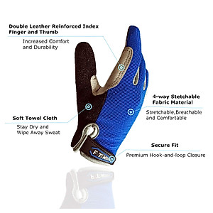 Cycling Gloves Kids Boys Girls Youth Full Finger Pair Bike Riding, Children Toddler Touch Screen Mountain Road Bicycle Warm Cold Weather Gel Padded, Color Blue Orange Age 2-11 (Blue, Small)