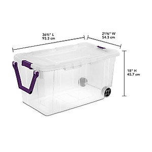 160 Qt. Wheeled Storage Box Plastic, Sweet Plum, Set of 2