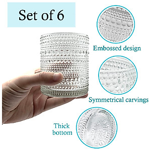Cheardia 6 Pack Drinking Glasses, 13 oz Vintage Hobnail Beaded Drinking Glasses Embossed Water Glassware Set, Clear Bubble Cups Great Hostess Gift for Beverages, Water, Juice, Beer, Cocktail