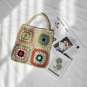 White Granny Square Handmade Crochet Flowers Shoulder Vintage Style Tote Bag Romantic Handbags Diy Kintting 01Sky blue