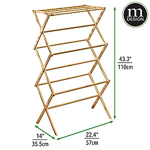 mDesign Bamboo Tall Vertical Portable, Collapsible, Foldable Laundry Drying Rack - for Laundry Room, Bathroom, Kitchen - to Dry Clothes, Towels - Echo Collection - Natural