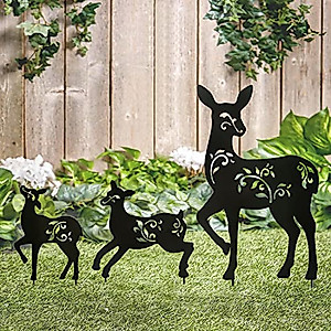 Hokfirm Metal Deer Stake, Outdoor Metal Animal Statue, Silhouette Deer Stake, Outdoor Decorative Metal Animal Stakes, Set of 3