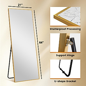 NeuType Full Length Mirror Gold Mirror Full Length Floor Mirror with Standing Hanging Mirror Dressing Mirror Wall-Mounted Mirror Full Length Mirrors for Bedroom Floor Length Mirror, 64" L x 21" W